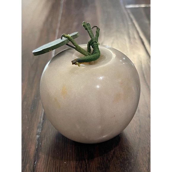 Accents | Vintage Polished Natural Stone Apple 3 Paperweight White Grey ...